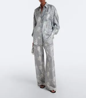Stella McCartney Printed Silk Wide-leg Pants - Blue