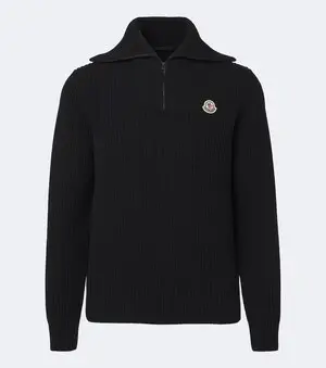 Moncler Ribbed-knit Virgin Wool Half-zip Sweater - Black