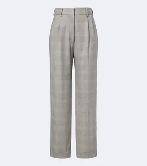 BLAZÉ MILANO Fox Checked Wool, Silk, And Cashmere Straight Pants - Grey