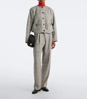 BLAZÉ MILANO Fox Checked Wool, Silk, And Cashmere Straight Pants
