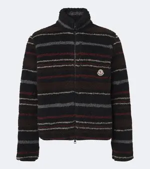 Moncler Striped Wool-blend Fleece Zip-up Cardigan - Black