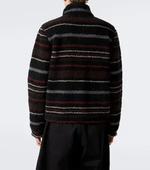 Moncler Striped Wool-blend Fleece Zip-up Cardigan - Black