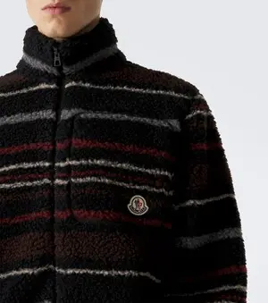 Moncler Striped Wool-blend Fleece Zip-up Cardigan - Black