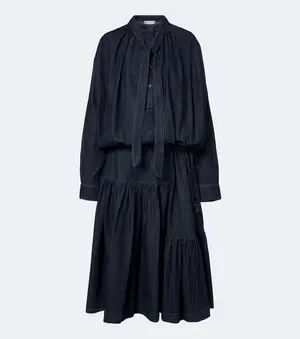 Dries Van Noten Tie-neck Denim Midi Dress - Blue