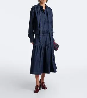 Dries Van Noten Tie-neck Denim Midi Dress