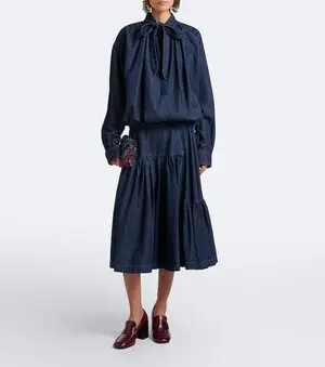 Dries Van Noten Tie-neck Denim Midi Dress