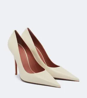Amina Muaddi Barbara Leather Pumps - Beige