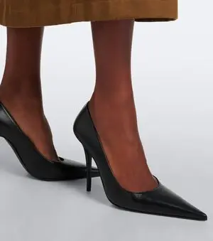 Amina Muaddi Barbara Leather Pumps - Black