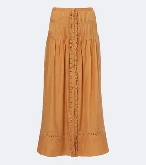 MARANT ETOILE Embroidered Cotton Maxi Skirt - Orange