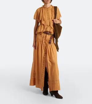 MARANT ETOILE Loraine Embroidered Ruffled Maxi Skirt - Orange