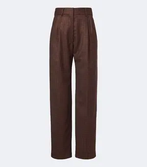BLAZÉ MILANO Fox Checked Virgin Wool Straight Pants - Brown