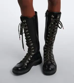 Miu Miu Leather Lace-up Boots - Black