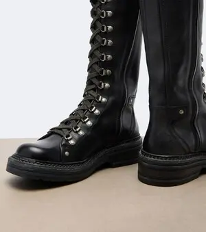 Miu Miu Leather Lace-up Boots - Black