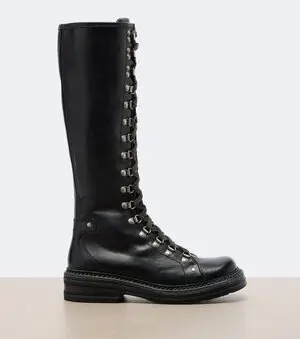 Miu Miu Leather Lace-up Boots - Black