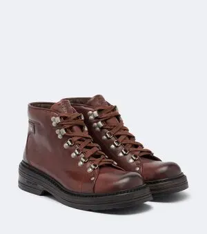 Miu Miu Leather Lace-up Boots - Brown