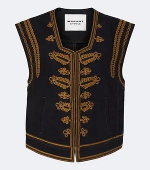MARANT ETOILE Edmee Embroidered Denim Vest - Black