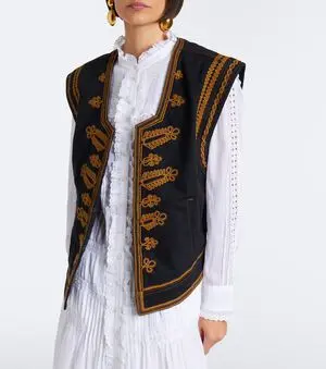 MARANT ETOILE Edmee Embroidered Denim Vest - Black