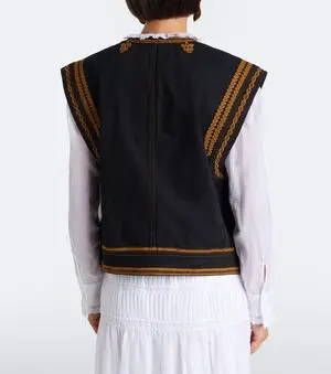 MARANT ETOILE Edmee Embroidered Denim Vest - Black