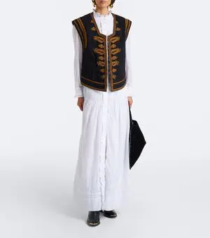 MARANT ETOILE Edmee Embroidered Denim Vest - Black