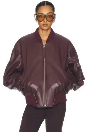 Attico Leather Bomber Jacket - Wine