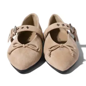 Miu Miu Suede Ballerinas With Buckle Strap - Desert Beige