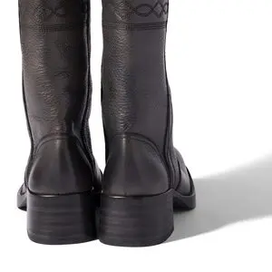 Miu Miu Embroidered Leather Boots - Anthracite Gray
