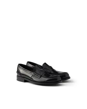 Prada Brushed Leather Loafers With Enameled Triangle Logo