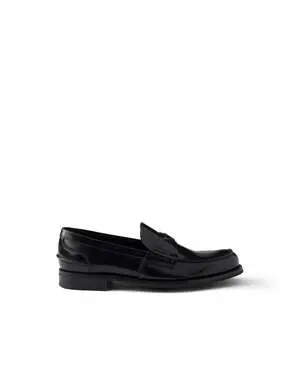 Prada Brushed Leather Loafers With Enameled Triangle Logo