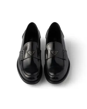 Prada Brushed Leather Loafers With Enameled Triangle Logo