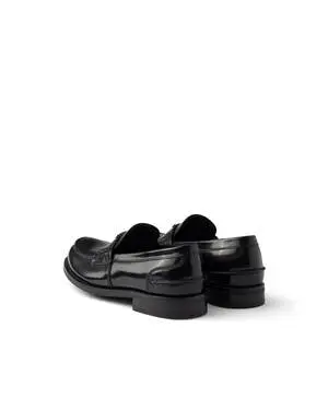 Prada Brushed Leather Loafers With Enameled Triangle Logo