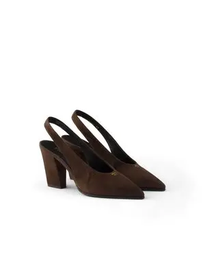 Prada Suede Leather Slingback Pumps - Brown