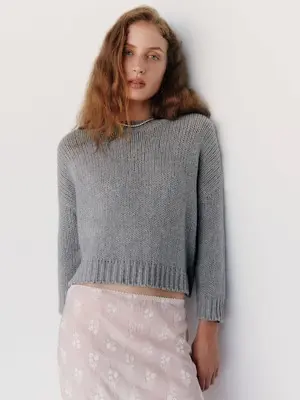 REFORMATION Cleo Cashmere Cropped Crew Sweater - Grey