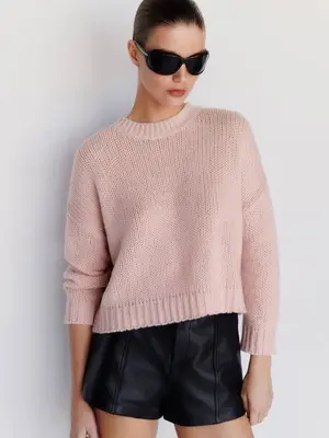 REFORMATION Cleo Cashmere Cropped Crew Sweater - Pink