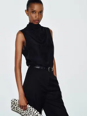 REFORMATION Bobbi Silk Top - Black