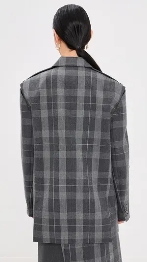 Tibi Papery Wool Easy Plaid Blazer
