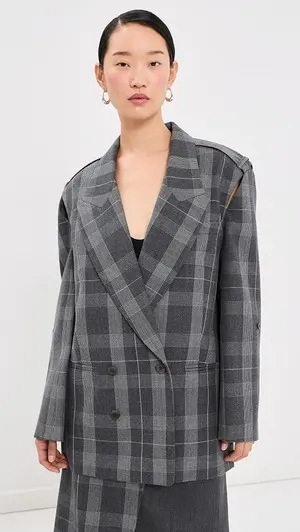 Tibi Papery Wool Easy Plaid Blazer