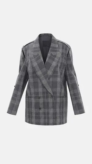 Tibi Papery Wool Easy Plaid Blazer