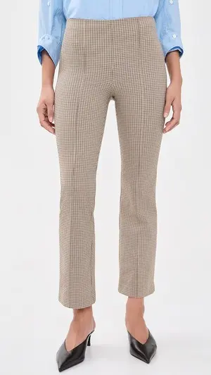 Vince Niki Mid Rise Plaid Crop Flare Trousers - Oak Buff Check