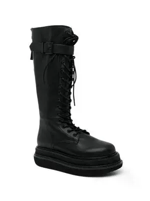 Yohji Yamamoto Oil-leather Buckled Platform Boots