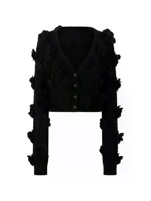 Philipp Plein Knitted Cardigan With Floral Appliqu - Black
