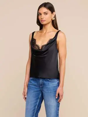 L'Agence Evadne Silk Lace Camisole - Black