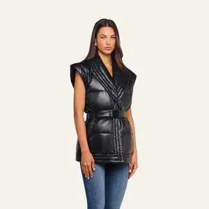 L'Agence Ignis Puffer Vest With Shawl Collar And Belt