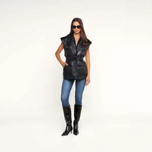 L'Agence Ignis Puffer Vest With Shawl Collar And Belt