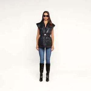L'Agence Ignis Puffer Vest With Shawl Collar And Belt