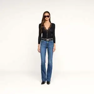 L'AGENCE Eluna Lace Inset Cardigan Top - Black