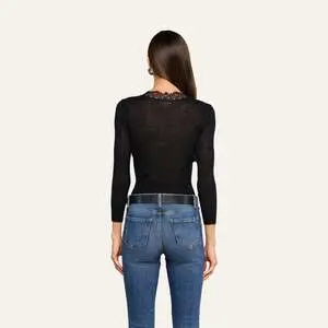 L'AGENCE Eluna Lace Inset Cardigan Top - Black