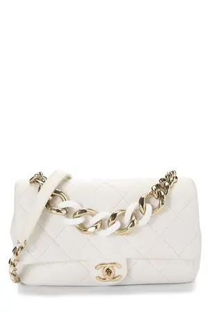 Chanel Quilted Lambskin Elegant 'cc' Flap Bag Small - White
