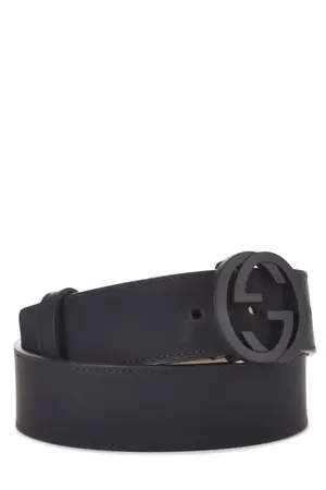 Gucci Nubuck Leather Interlocking Gg Belt 80 - Black