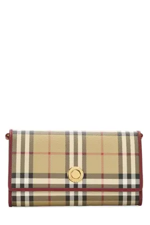 Burberry Red House Check Coated Canvas Hannah Wallet On Chain - Beige