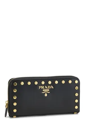 Prada Calfskin Studded Zip Around Wallet